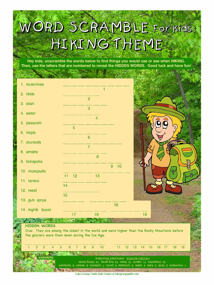 Word Scramble: Hiking Theme | Lake George Guide